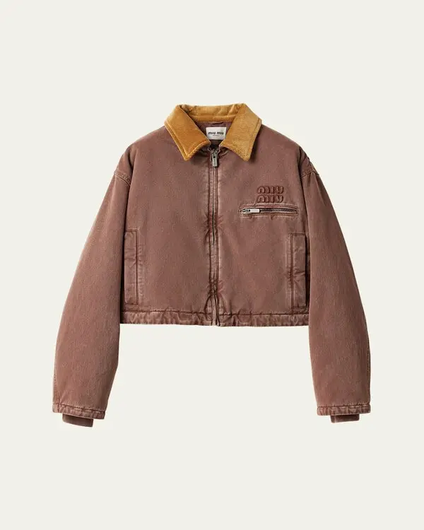 Miu Miu Zip-up Corduroy Collar Crop Padded Bomber Jacket